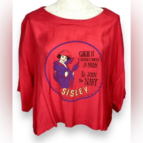 Sisley | Tops | Vintage Sisley Red Retro Navy Lady Slub Shirt Sailor ...